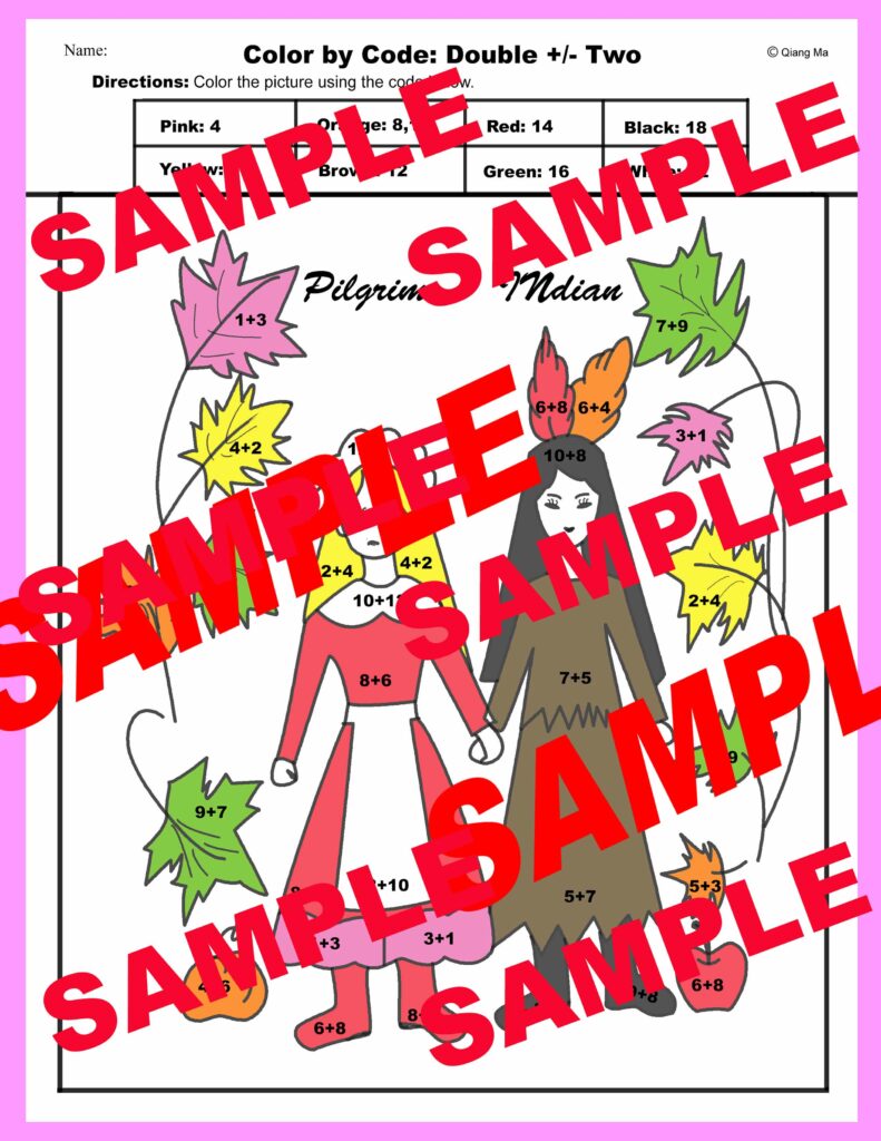 Color by Code: Thanksgiving Math Fact Add and Subtract within 20 | Made ...