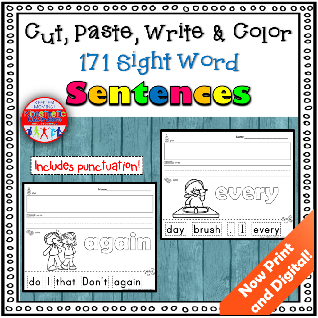 Sight Word Sentence Read, Write, and Cut and Paste Worksheets Print and ...
