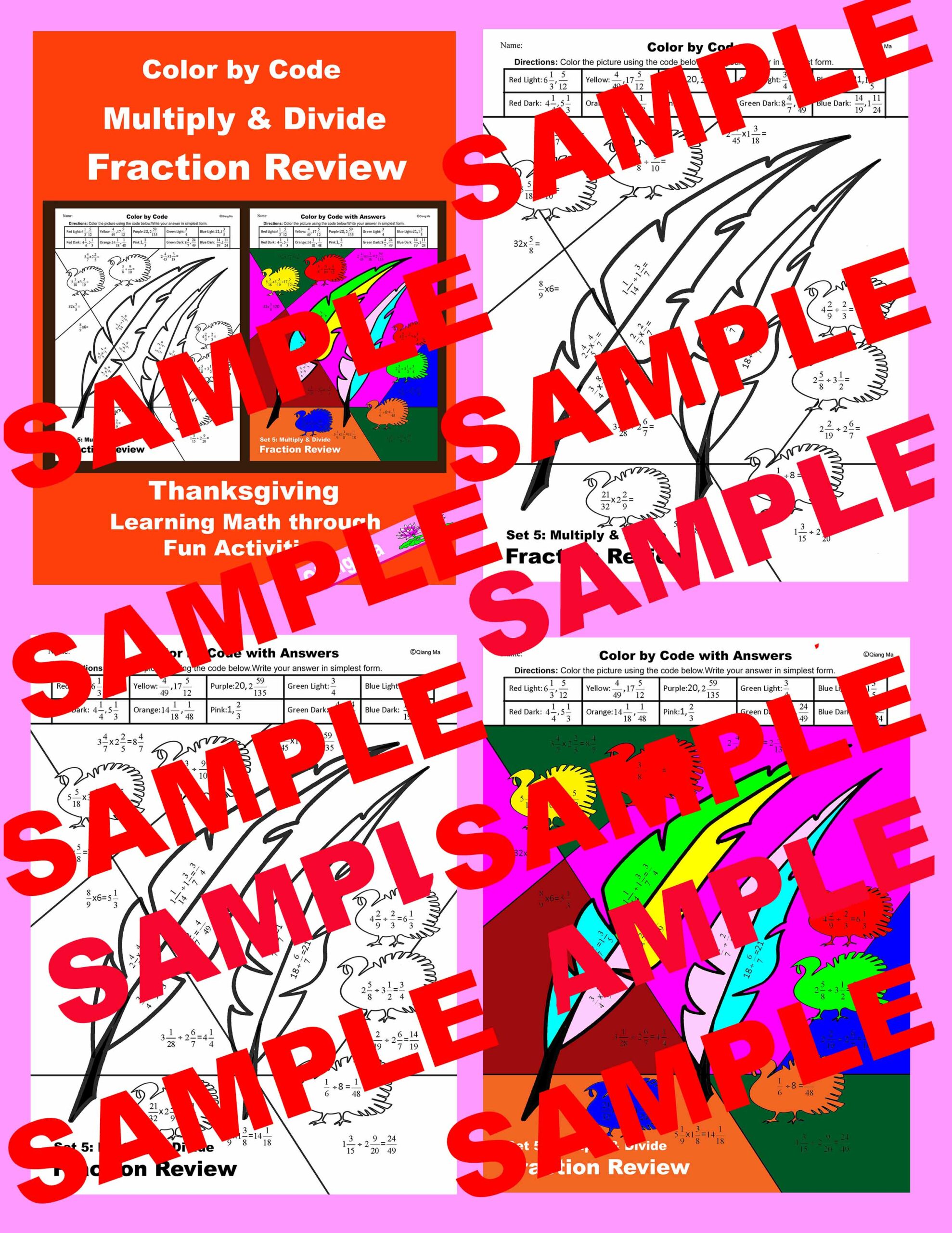 Thanksgiving Color by Code: Multiple and Divide Fraction Review | Made ...