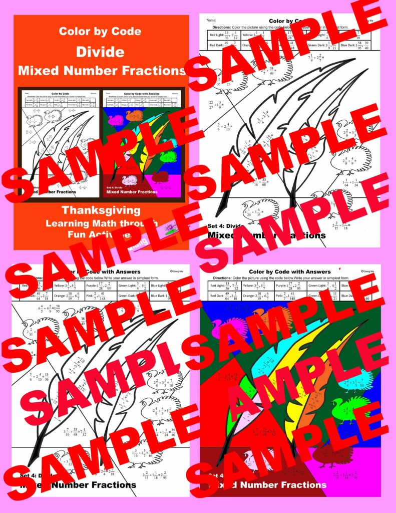 Thanksgiving Color by Code: Divide Mixed Number Fractions | Made By ...