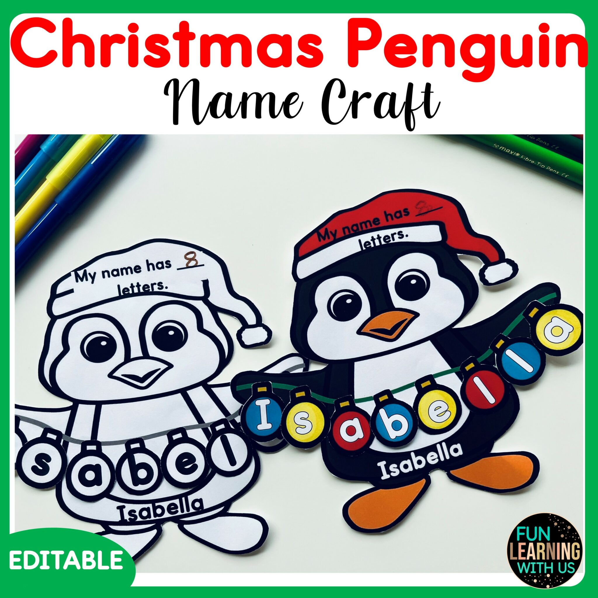 Editable Christmas Penguin Name Crafts | Winter Name Craft Activity ...