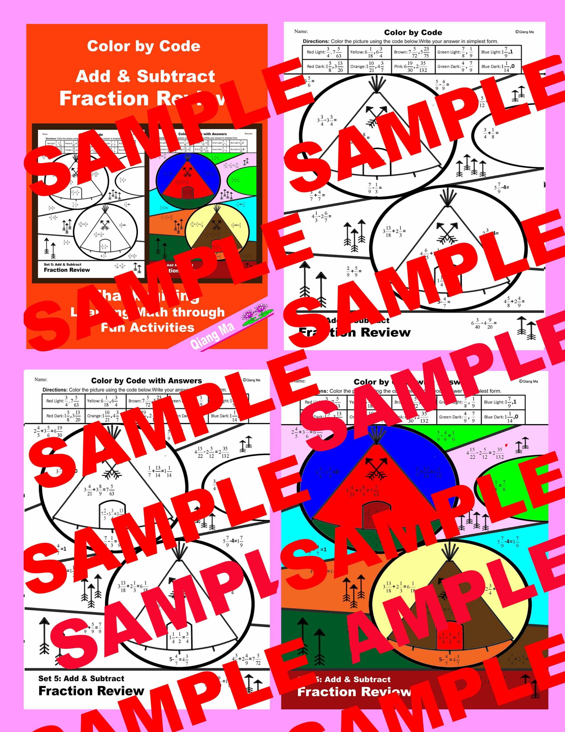 Thanksgiving Color by Code: Add and Subtract Fraction Review | Made By ...