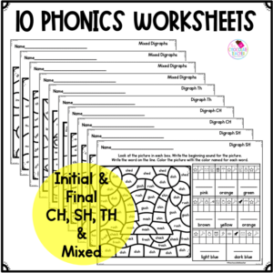 Digraphs Phonics Worksheets - Short Vowels - Color by Code - Made By ...