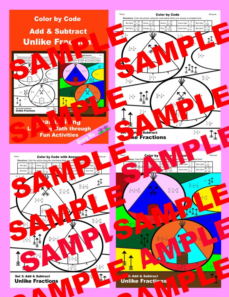 Thanksgiving Color by Code: Add and Subtract Unlike Fractions | Made By ...