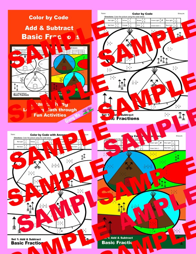 Thanksgiving Color by Code: Add and Subtract Basic Fractions | Made By ...