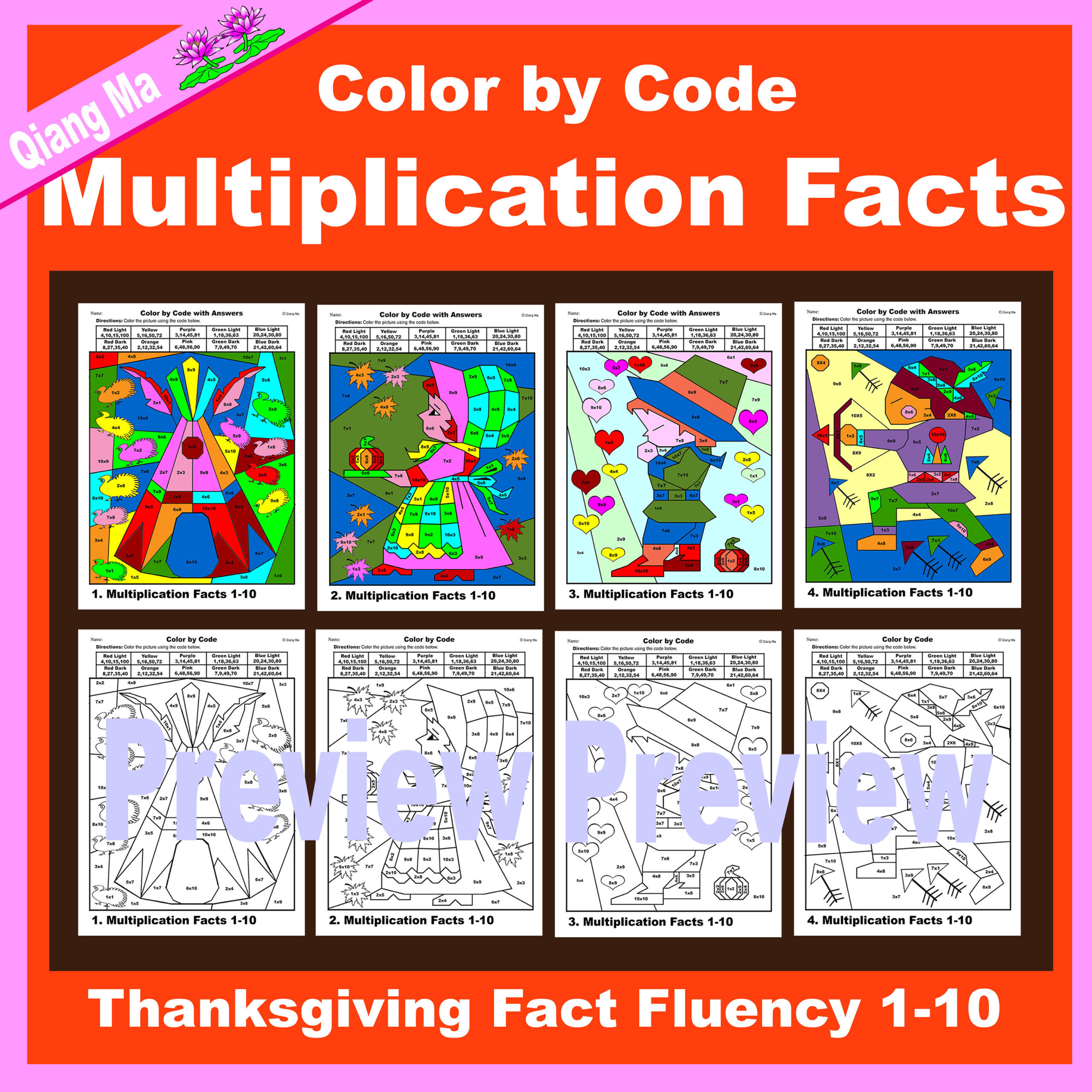 Thanksgiving Color by Code: Multiplication and Division Facts 2 in 1 ...