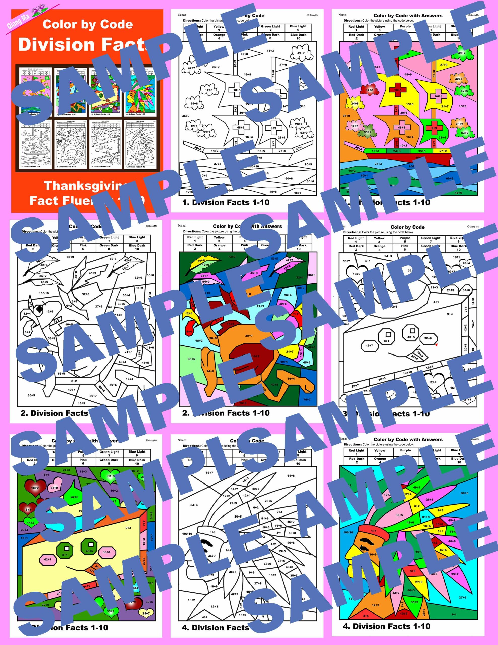 Thanksgiving Color by Code: Division Facts 1-10 | Made By Teachers