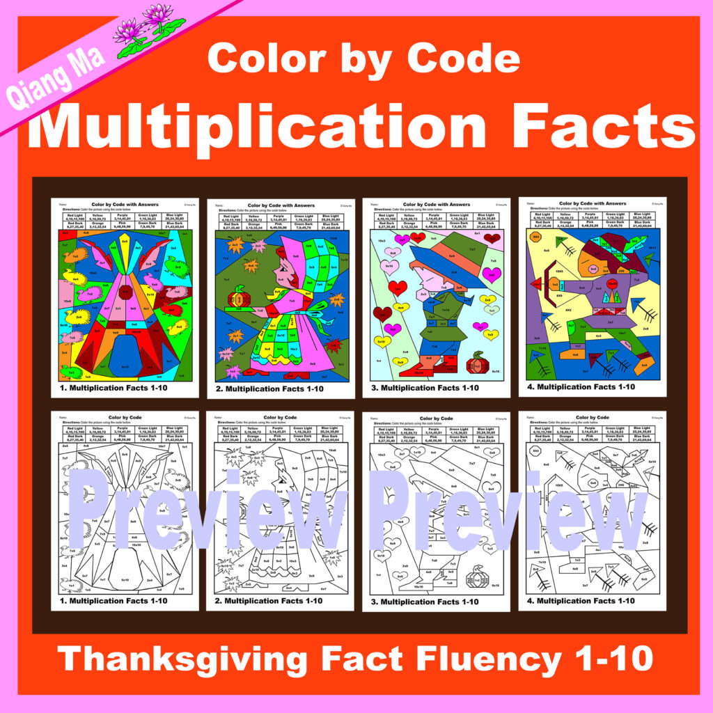 Thanksgiving Color by Code: Multiplication Facts 1-10 | Made By Teachers