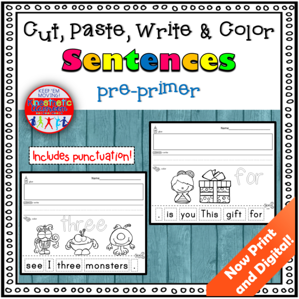 Sight Word Sentence Read, Write, and Cut and Paste Worksheets Print and ...