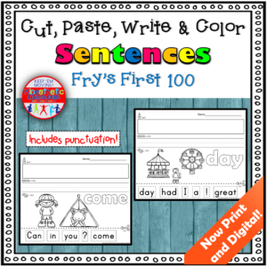 Sight Word Sentence Read, Write, and Cut and Paste Worksheets Print and ...