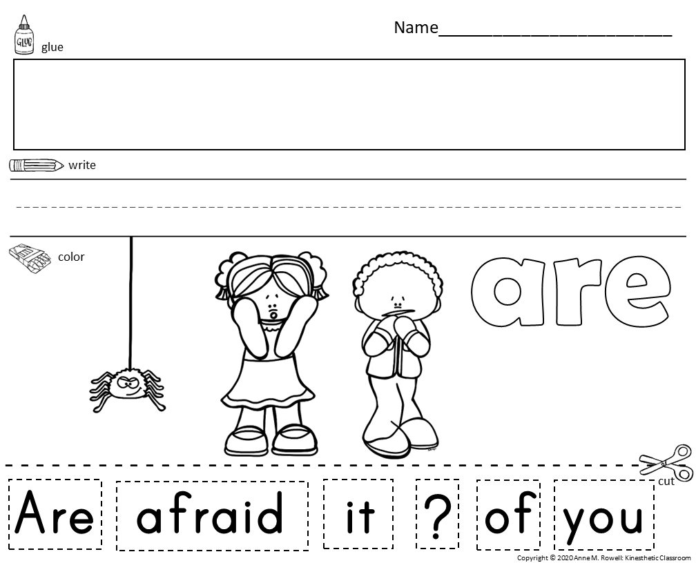 Sight Word Sentence Read, Write, and Cut and Paste Worksheets Print and ...