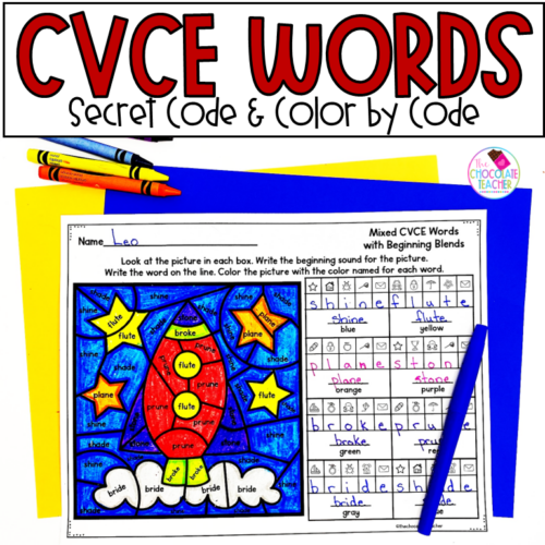 CVCE Worksheets - Silent E - Long Vowels - Color by Code Secret Code ...