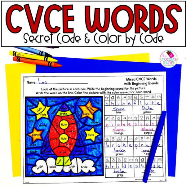 CVCE Worksheets - Silent E - Long Vowels - Color by Code Secret Code ...