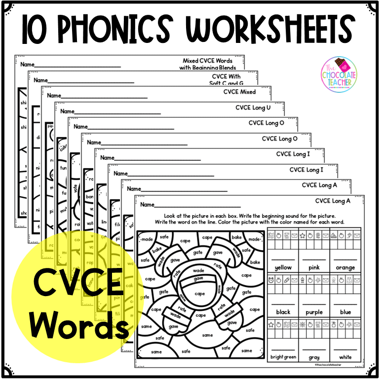 CVCE Worksheets - Silent E - Long Vowels - Color by Code Secret Code ...