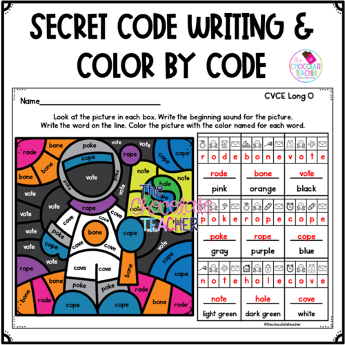 CVCE Worksheets - Silent E - Long Vowels - Color by Code Secret Code ...