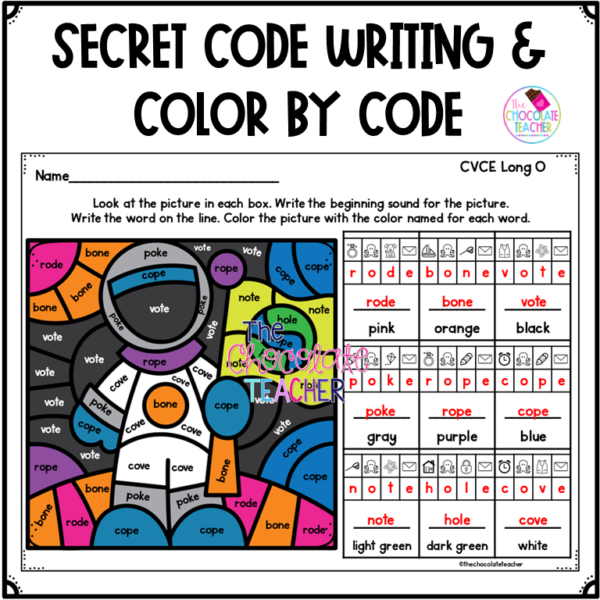 CVCE Worksheets - Silent E - Long Vowels - Color by Code Secret Code ...