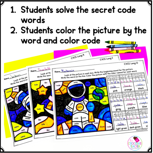 CVCE Worksheets - Silent E - Long Vowels - Color by Code Secret Code ...