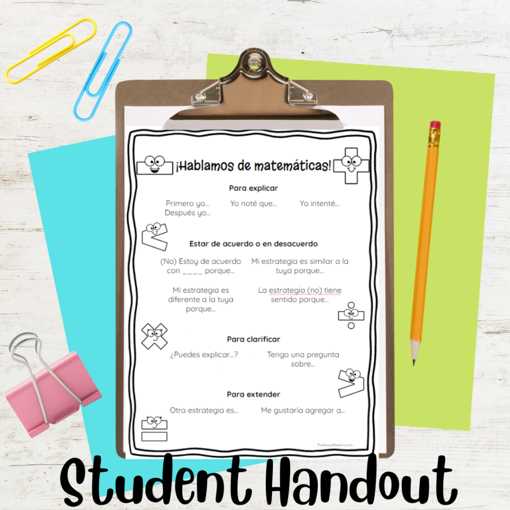 Math Talk Posters with Student Handouts in Spanish Charla de ...