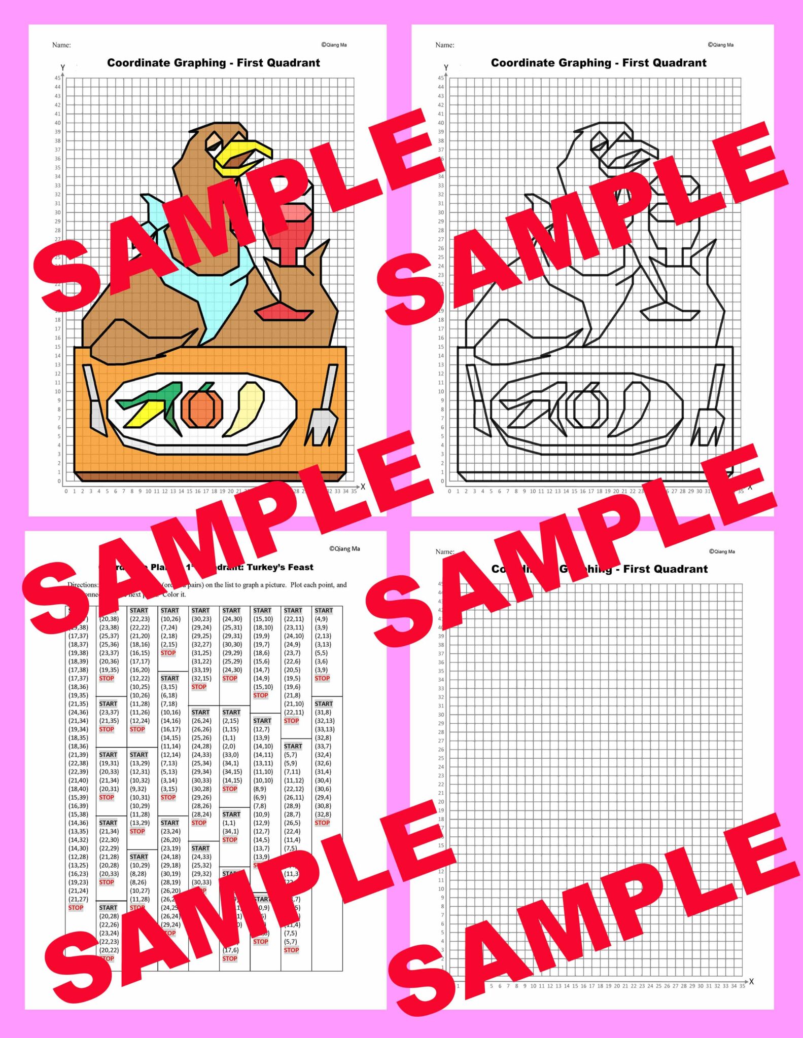 Thanksgiving Coordinate Plane Graphing Picture: Turkey's Feast | Made ...