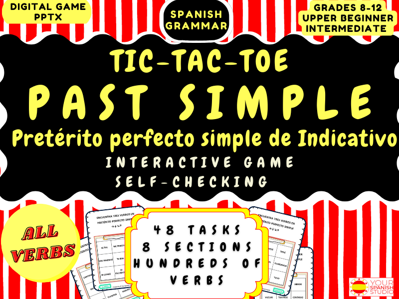 TIC TAC TOE PAST SIMPLE IN SPANISH DIGITAL GAME REGULAR AND IRREGULAR ...