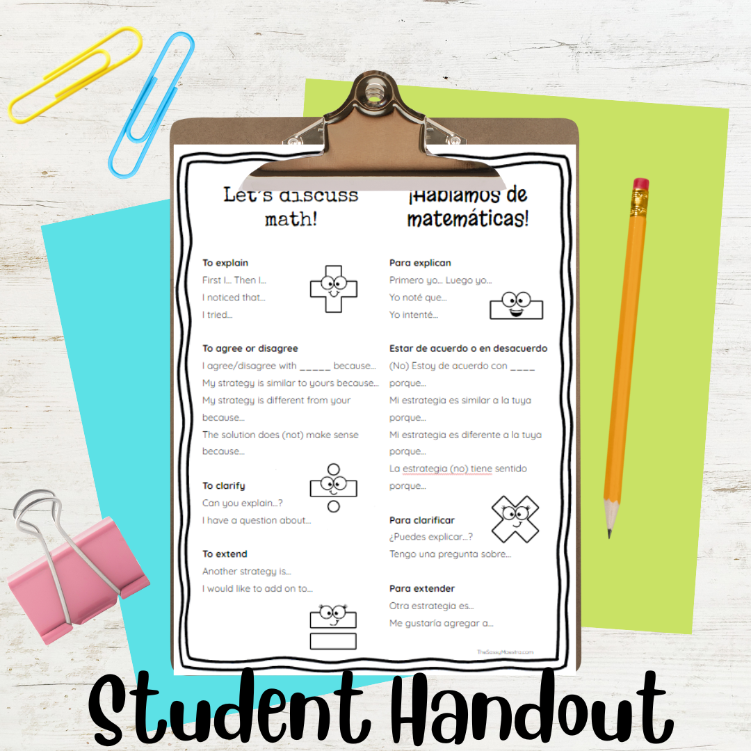 Math Talk Discussion Posters with Student Handouts Bilingual English ...