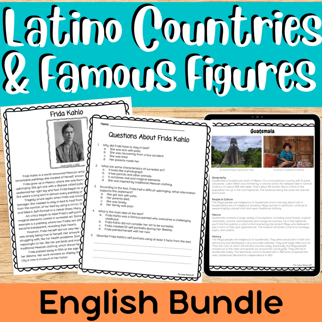 Latino Famous Figures & Countries Reading Passages English Bundle Print ...