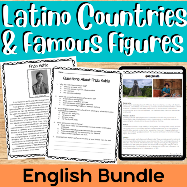 Latino Famous Figures & Countries Reading Passages English Bundle Print ...
