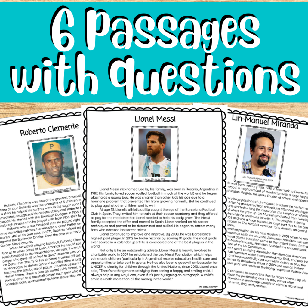 Latino Famous Figures & Countries Reading Passages English Bundle Print ...