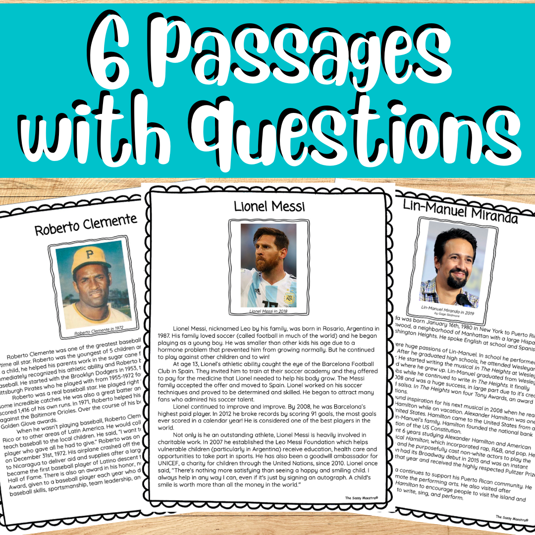 Latino Famous Figures & Countries Reading Passages English Bundle Print ...