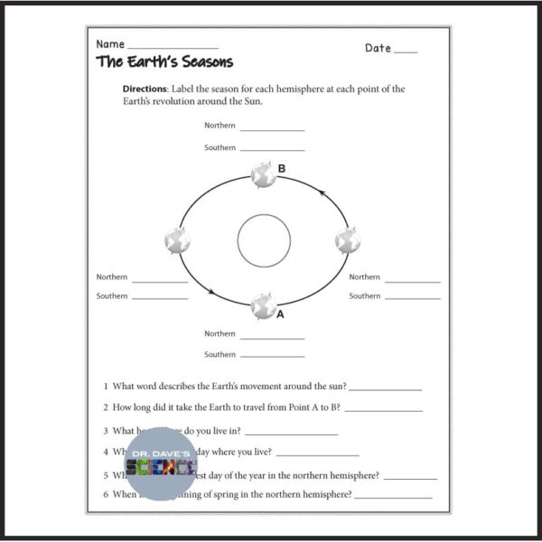 The Earth's Seasons Activity Worksheet Tilt of the Earth Axis and ...