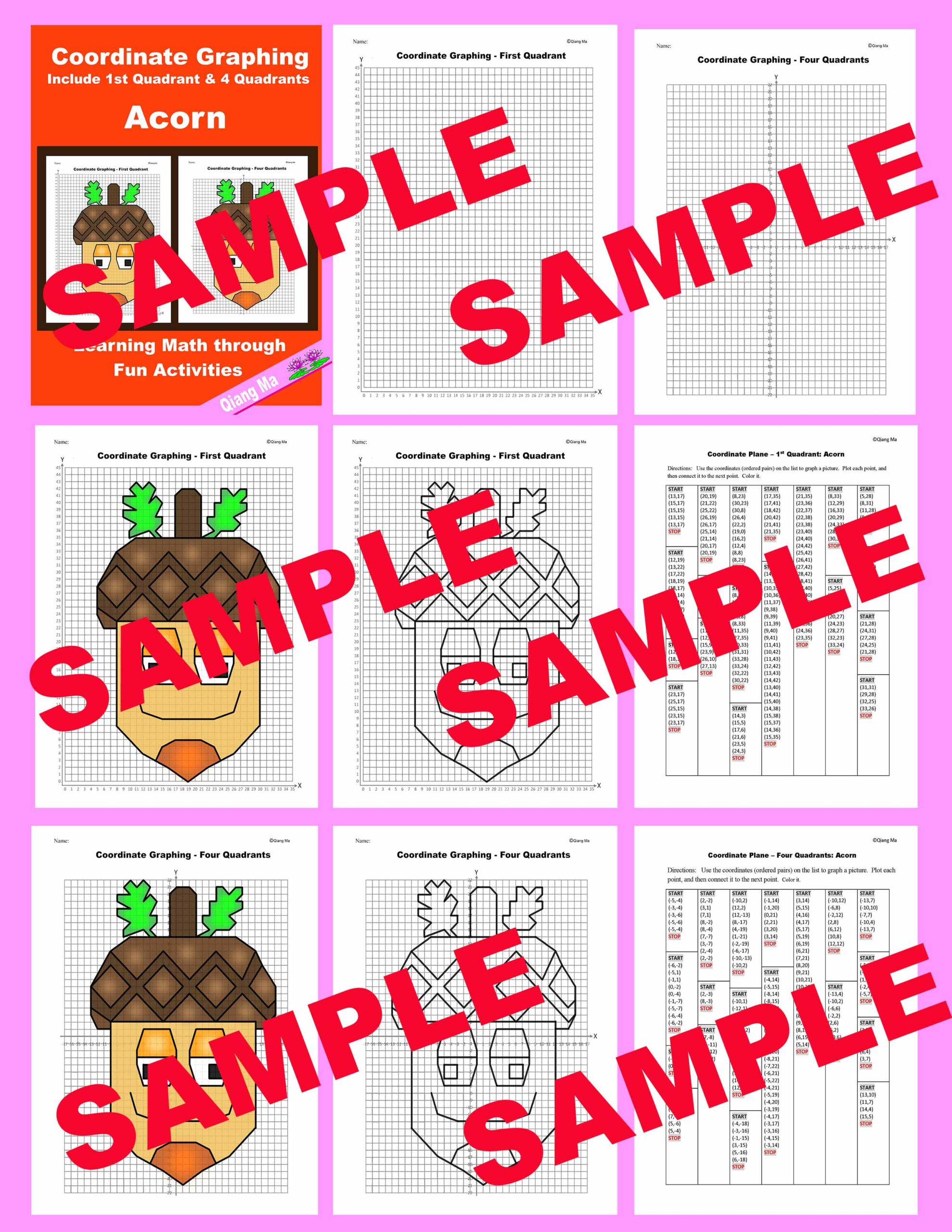 Thanksgiving Coordinate Plane Graphing Picture: Acorn | Made By Teachers