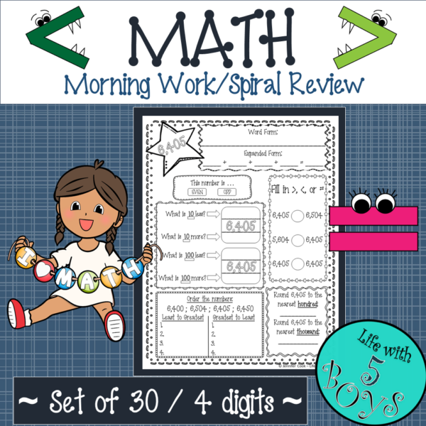 Math Morning Work and Spiral Review Set 2 - Made By Teachers