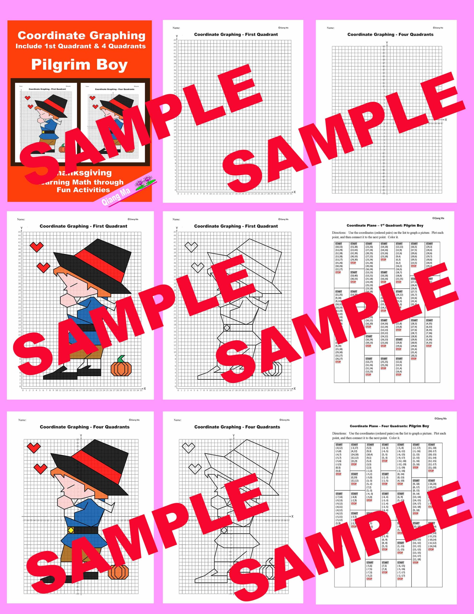 Thanksgiving Coordinate Plane Graphing Picture: Pilgrim Boy | Made By ...