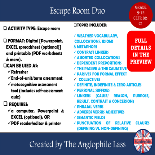 Vocabulary and Grammar Escape room ELA BUNDLE | Digital and Printable ...