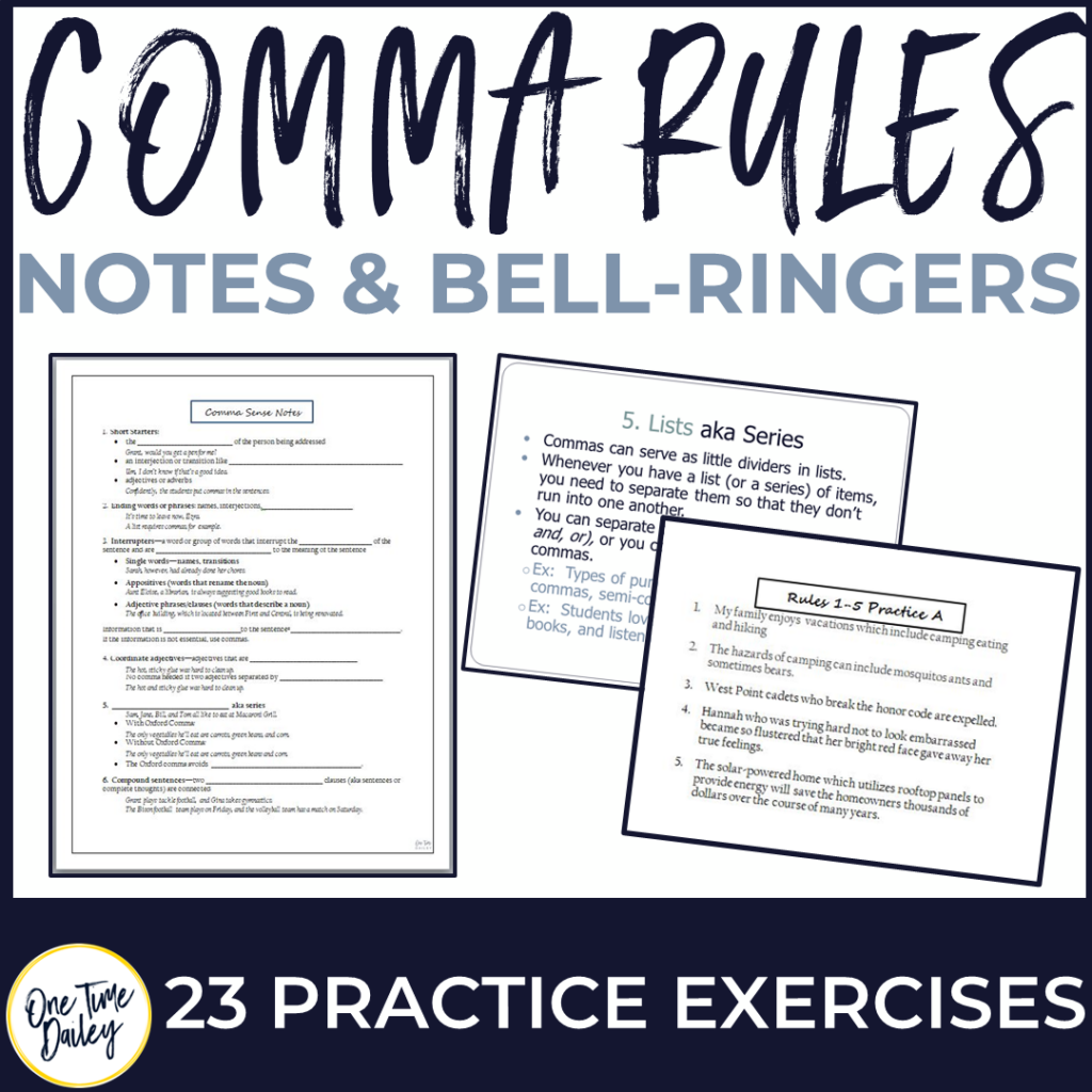 Punctuation - Comma Rules Practice Bell-Ringers for High School | Made ...