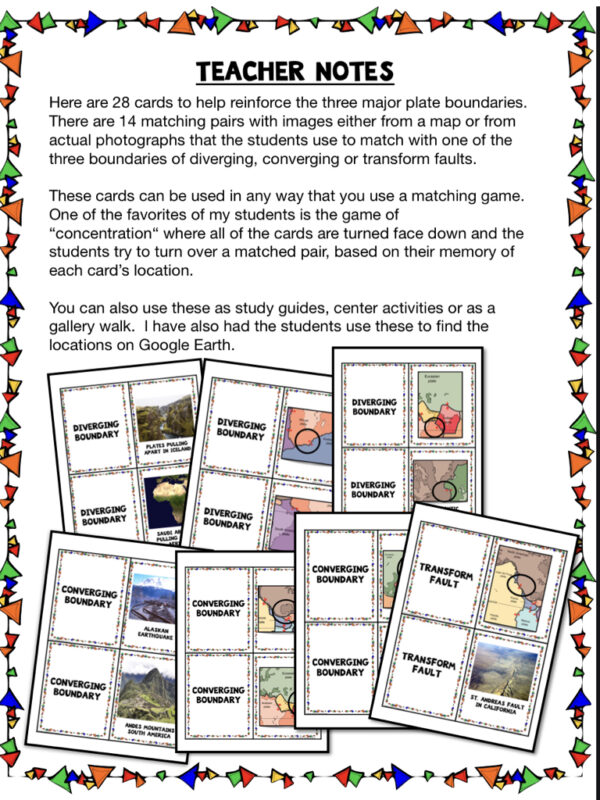 Plate Tectonic Boundaries Matching Game Cards- Sort Review | Made By ...