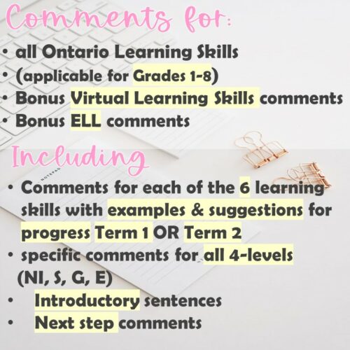 LEARNING SKILLS Report Card Comment Bank ALL GRADES | Made By Teachers