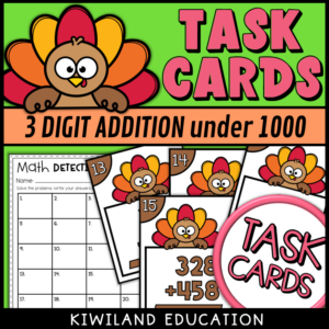 Thanksgiving Math 3 Digit Addition with Regrouping Under 1000 Task ...