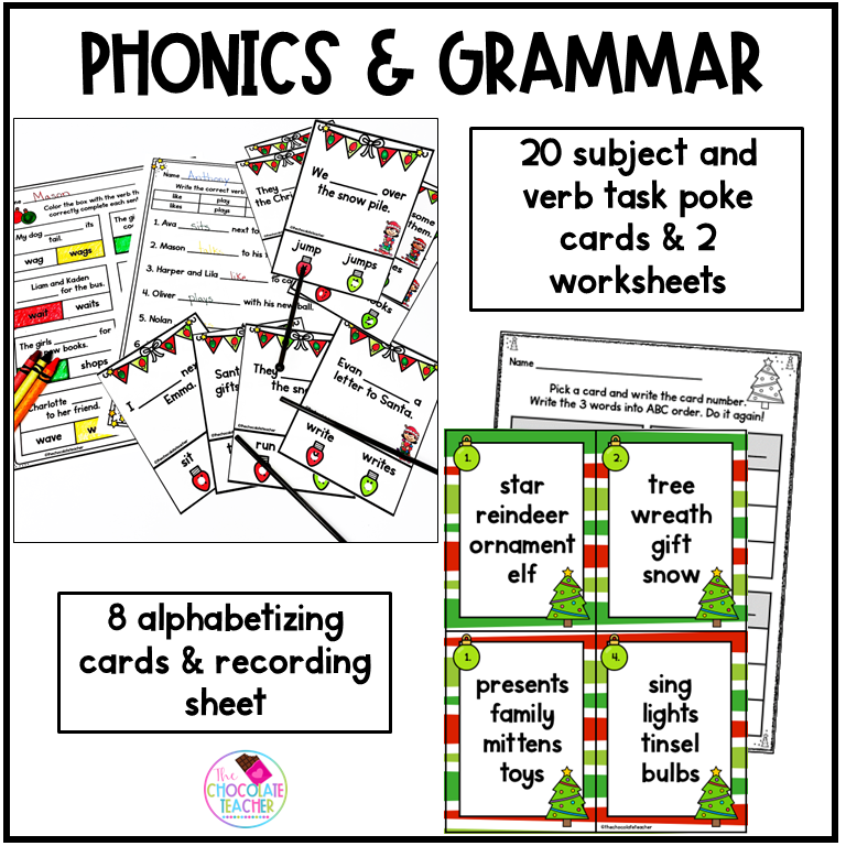 Christmas ELA Activities - December Centers - Phonics - Grammar | Made ...