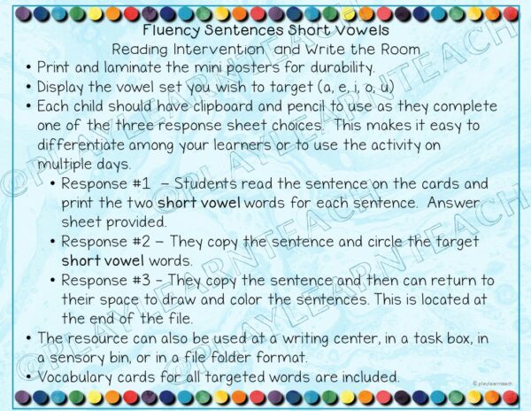 Reading Fluency Sentences CVC - Made By Teachers