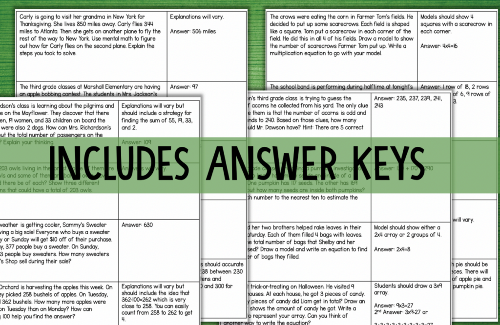 3rd Grade Word Problems Addition Subtraction Multiplication Rounding 2 ...
