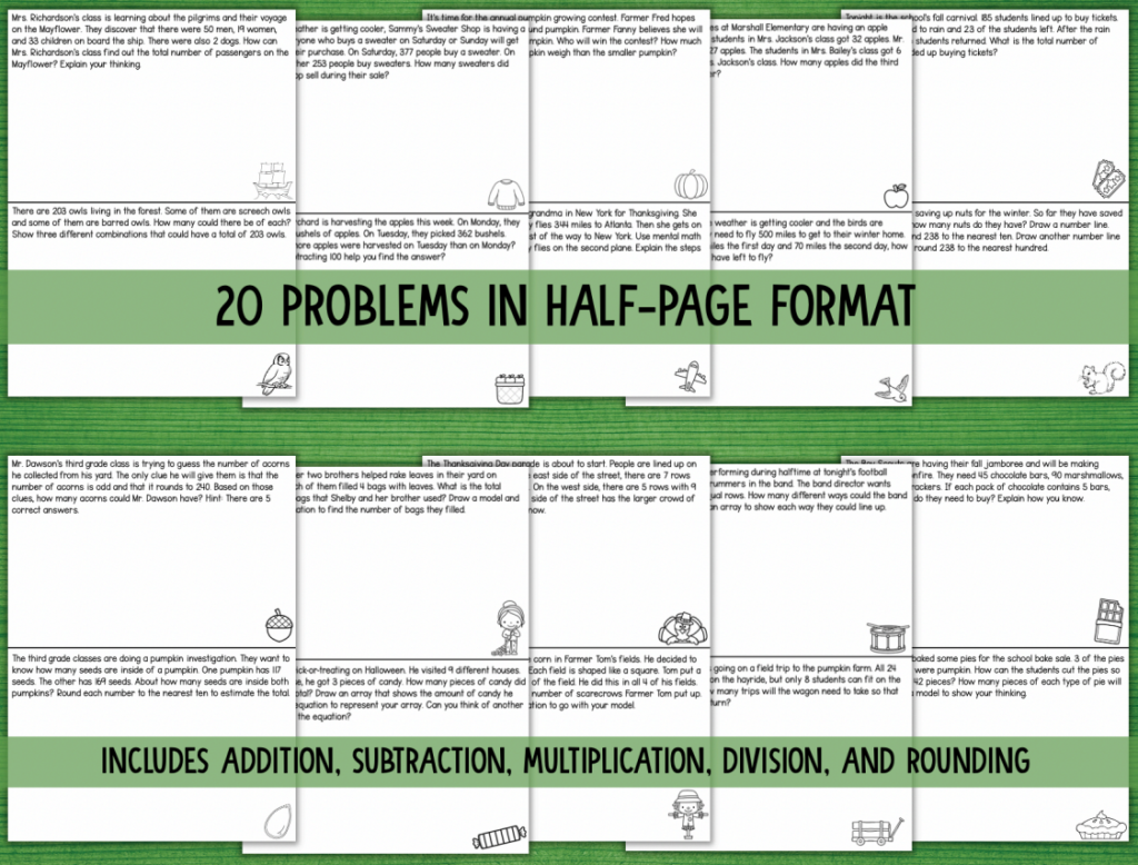 3rd Grade Word Problems Addition Subtraction Multiplication Rounding 2 ...