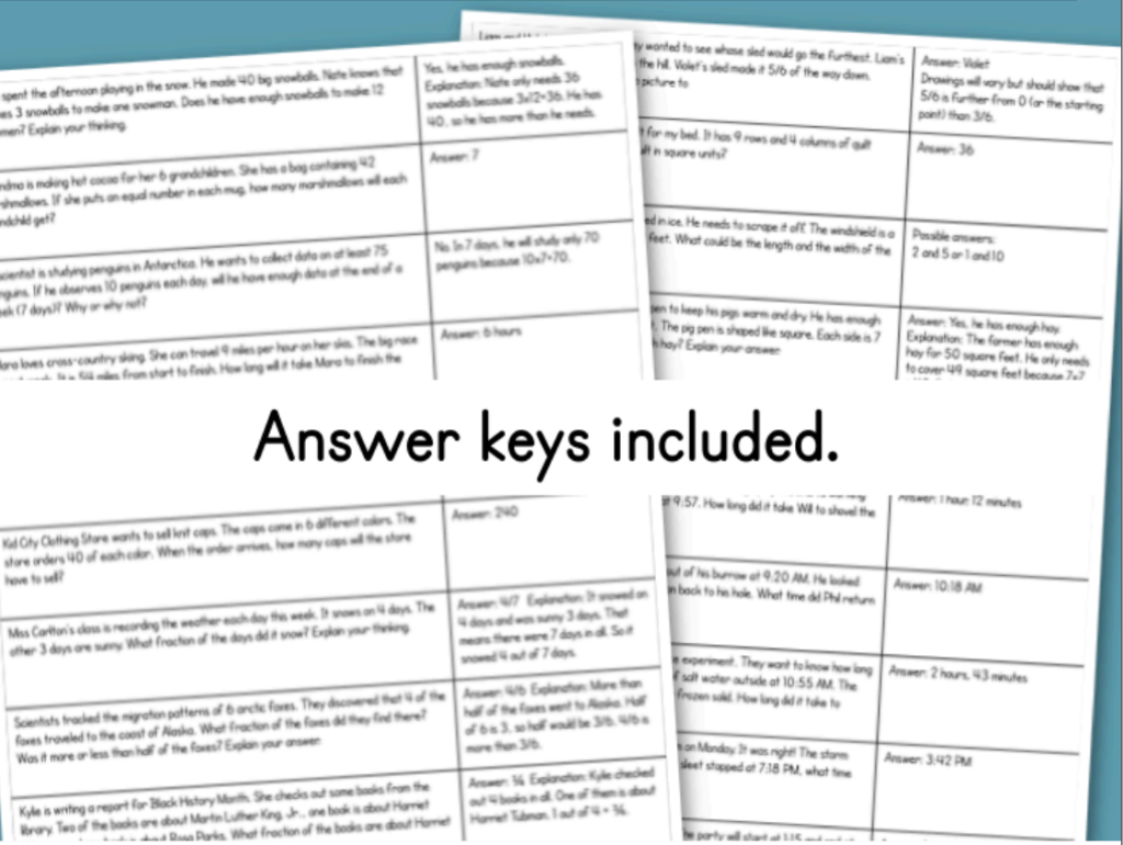 Grade 3 Word Problems Multiplication Division Fractions Elasped Time ...