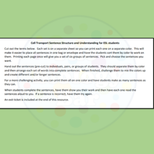 ESL Biology Cell Transport Sentence Review | Made By Teachers