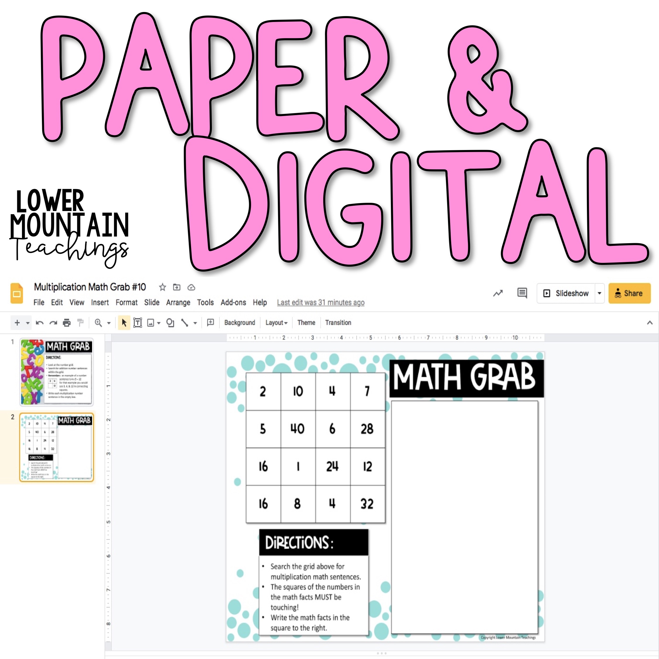 Multiplication Game Basic Facts Find the Facts Digital Options | Made ...