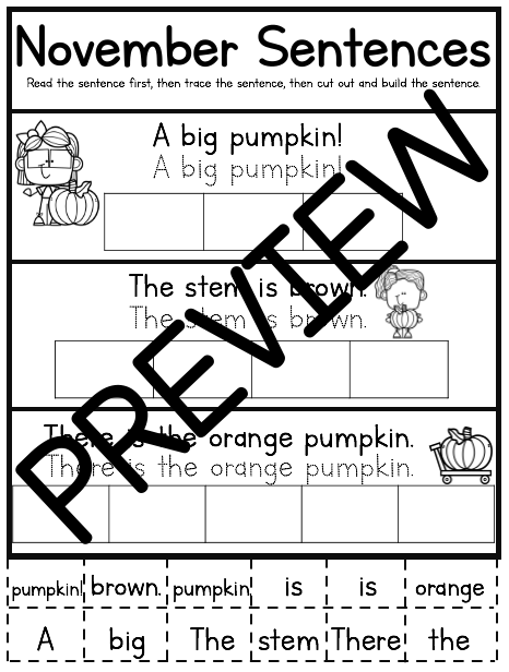 November Sentences Cut, Glue, and Match Literacy Center! VPK ...