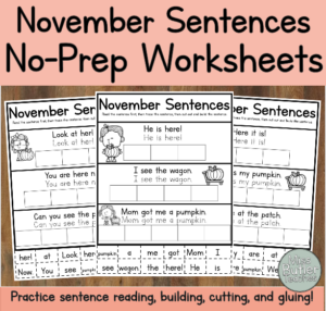 November Sentences Cut, Glue, and Match Literacy Center! VPK ...