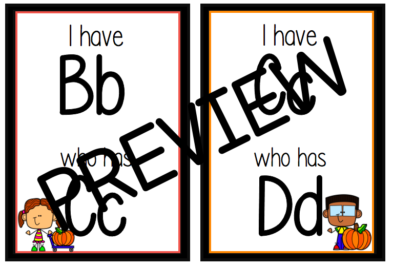 November + Fall Alphabet I Have Who Has Game - Kindergarten, VPK, 1st ...