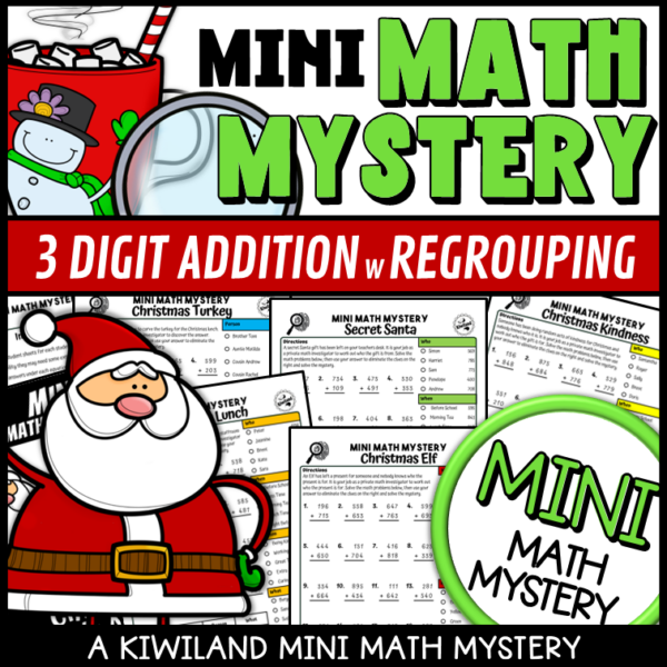 Christmas Mini Math Mystery Detective with 3 Digit Addition with ...