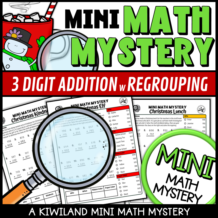 Christmas Mini Math Mystery Detective with 3 Digit Addition with ...